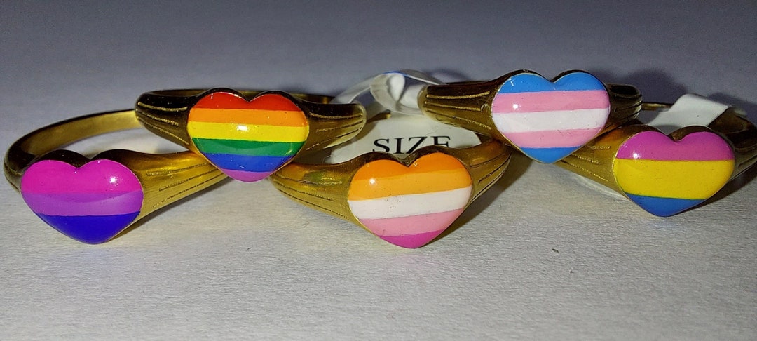 LGBTQ+ Heart-shaped Signet Rings - 18k Gold PVD Coated Stainless Steel ...