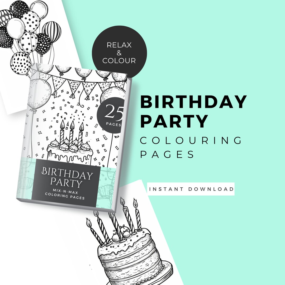Birthday Party Colouring Pages 25 Page Coloring Book - Etsy