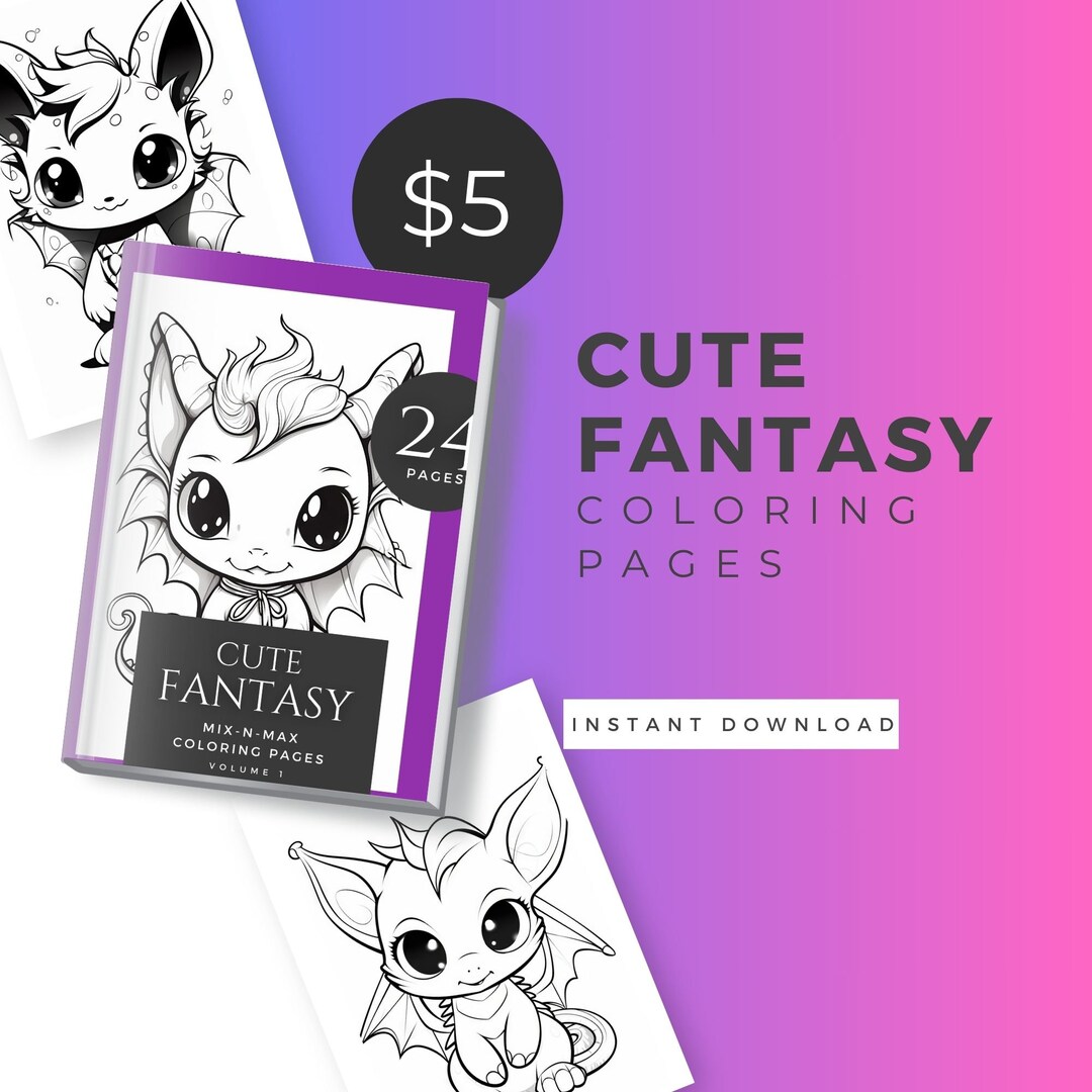 Cute Fantasy Colouring Pages - 24 Page Coloring Book - Etsy