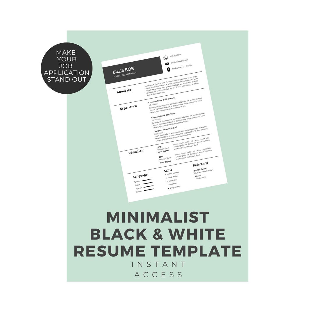 RESUME TEMPLATE - Minimalist Black & White CV Resume Template ...