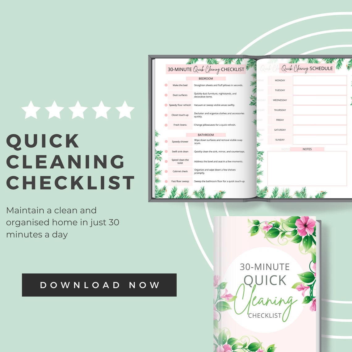 QUICK Cleaning Checklist - Instant Download - Printable 30 Minute ...