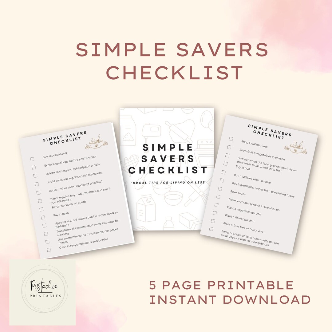CHECKLIST - Simple Savers Checklist - Frugal Tips for Living on Less ...