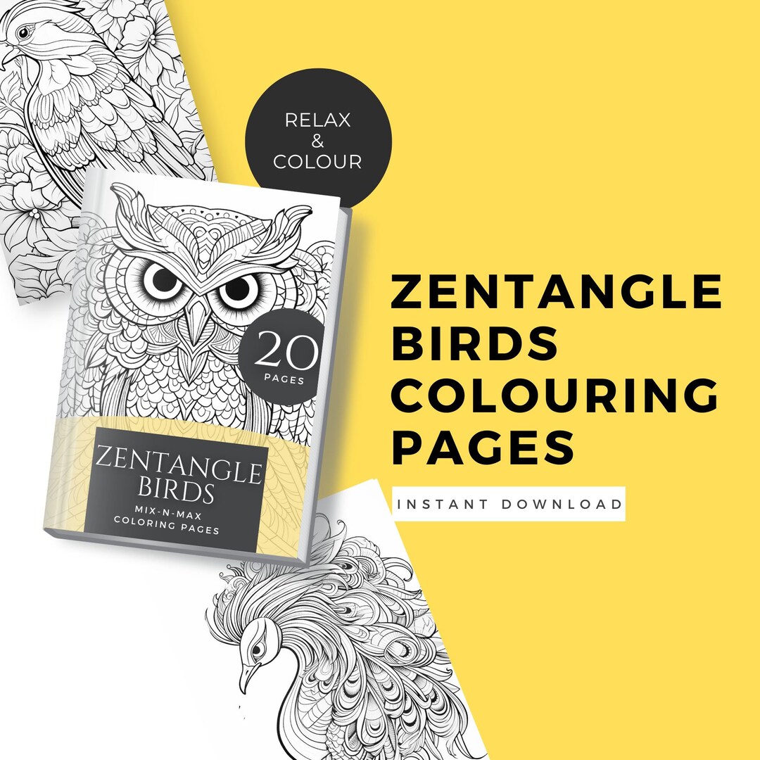 Zentangle Birds Colouring Pages - 20 Page Coloring Book | Owls ...