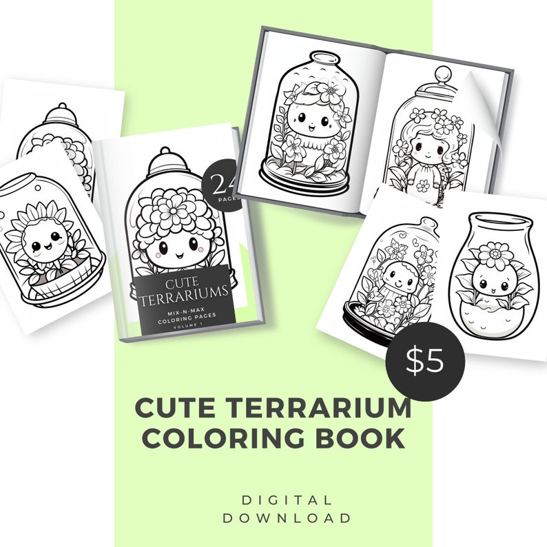 Cute Terrarium Colouring Pages - 24 Page Coloring Book - Etsy