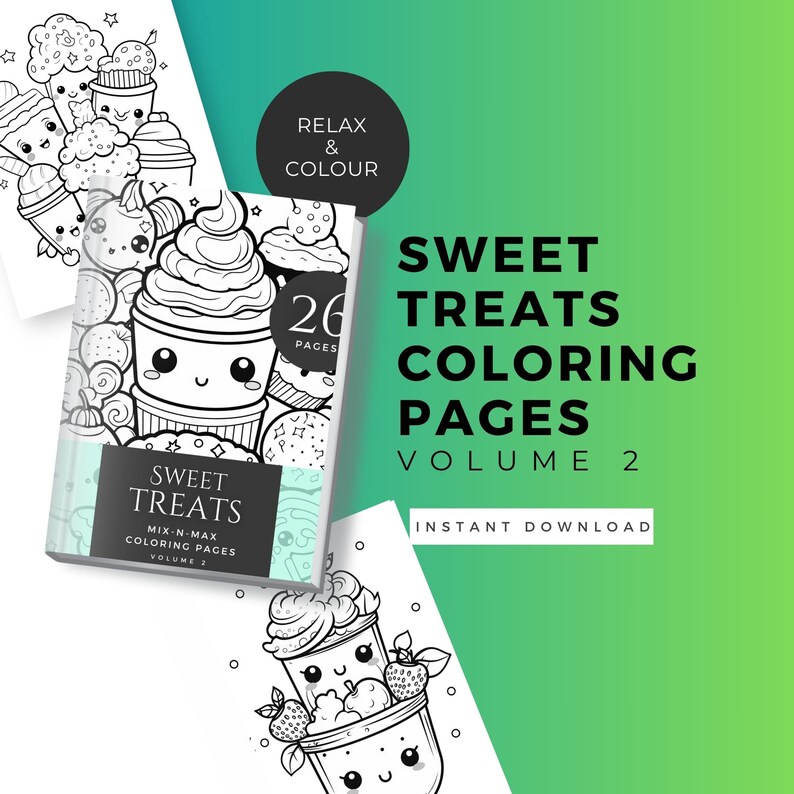 Sweet Treats Colouring Pages - Volume 2 - 26 Page Coloring Book - Etsy
