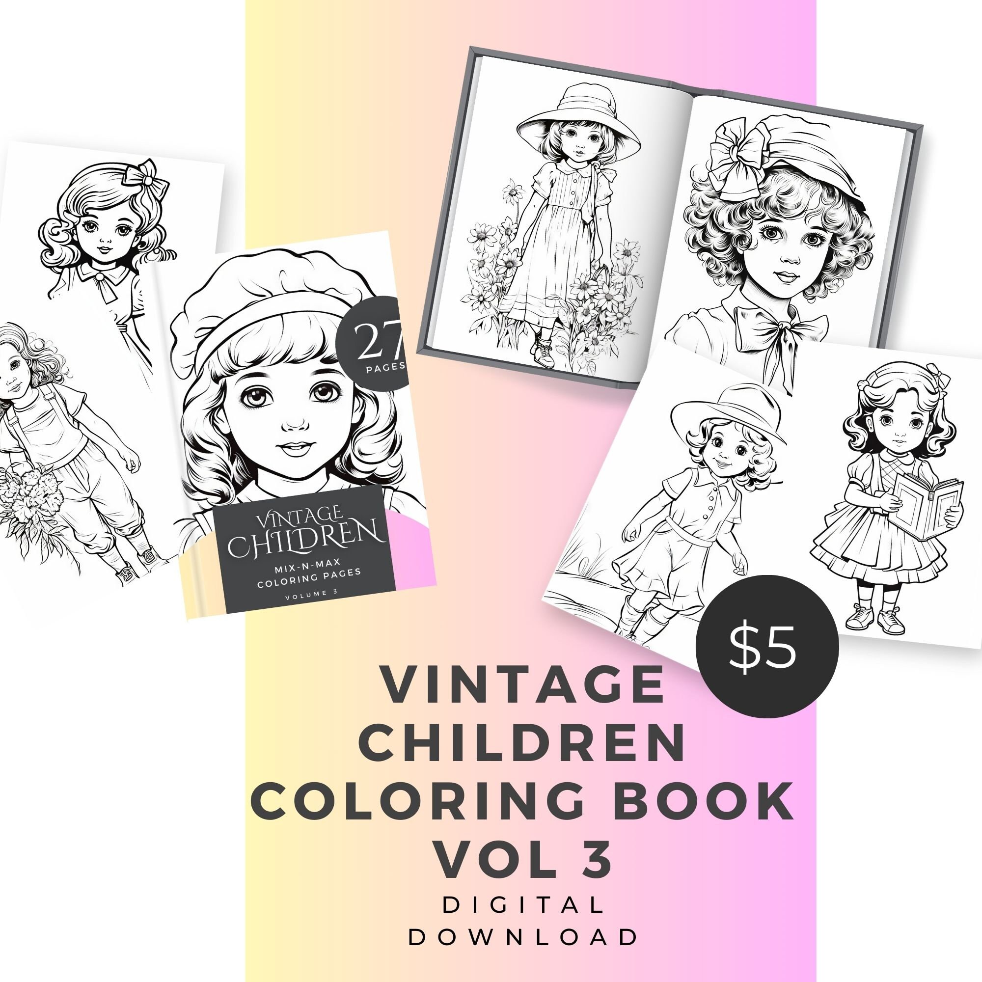 Vintage Children Colouring Pages - Volume 3 - 27 Page Coloring Book - Etsy