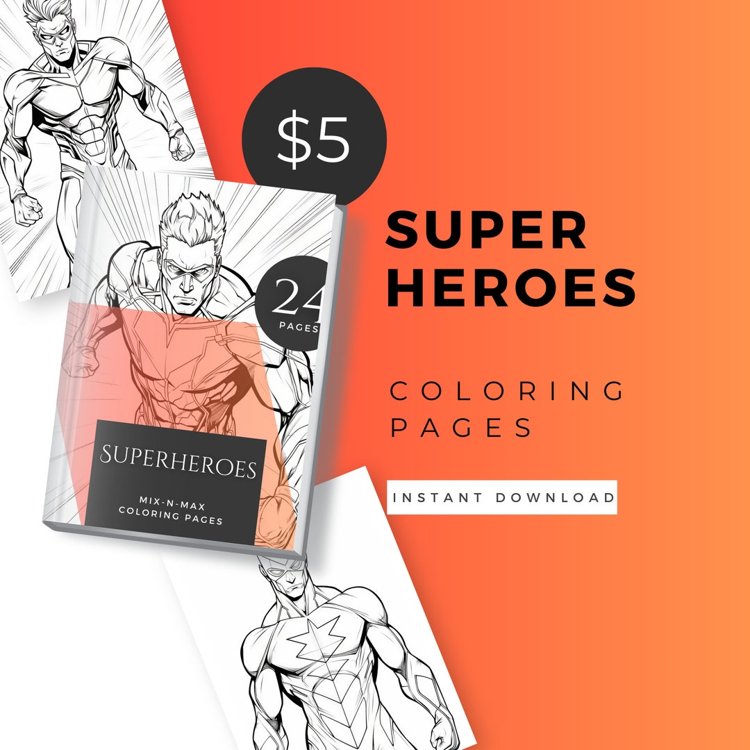 Super Heroes Colouring Pages - 24 Page Coloring Book - Etsy