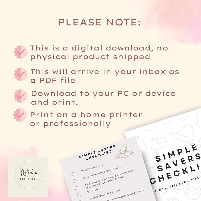 CHECKLIST - Simple Savers Checklist - Frugal Tips for Living on Less ...