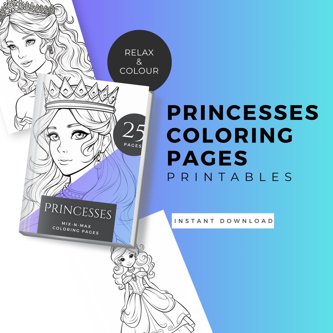 Princesses Colouring Pages 25 Page Coloring Book - Etsy