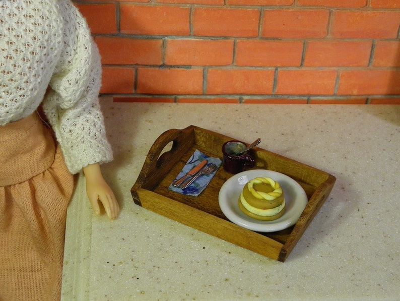 Dollhouse Barbie Realistic Wooden Tray Accessory for Doll Diorama Scale ...