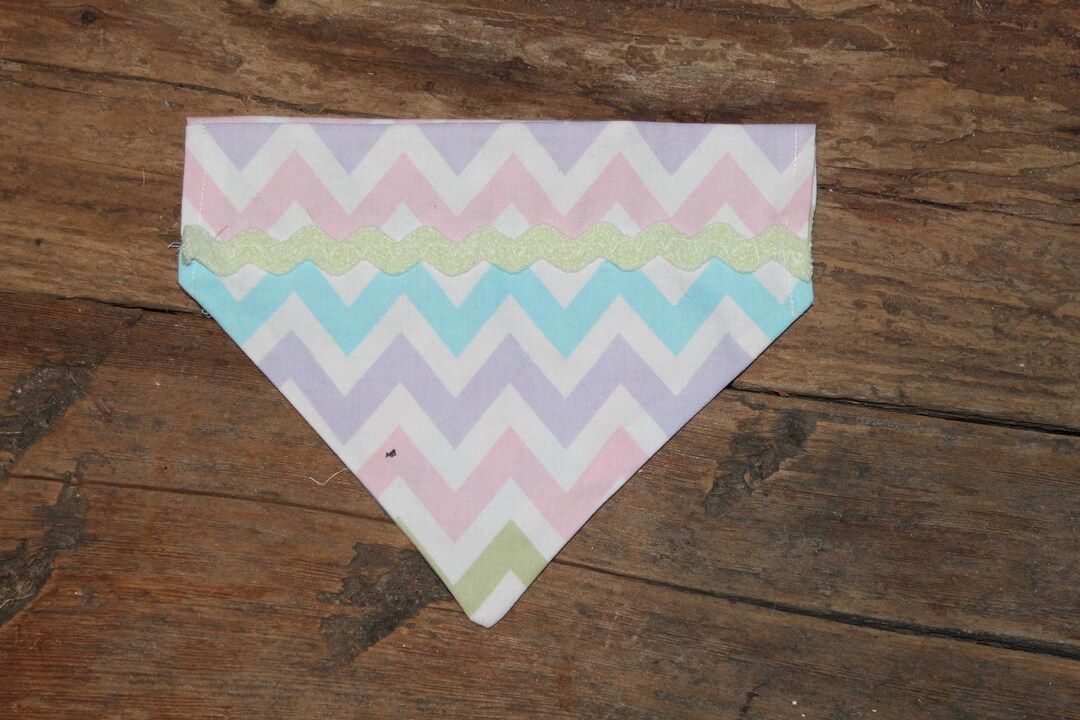 Over the Collar Dog Bandana Pastel Chevron Fabric With Green Chenille ...