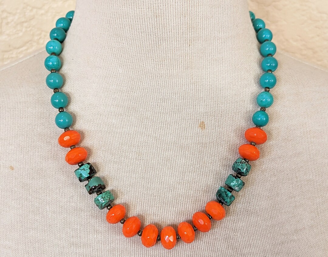 Vibrant Turquoise & Neon Orange Southwestern Statement Necklace ...
