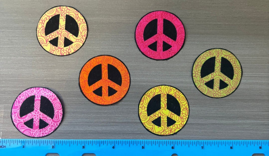 6 Multi Color Peace Sign Iron on Fabric Appliques Pre-cut Kids Quilting ...