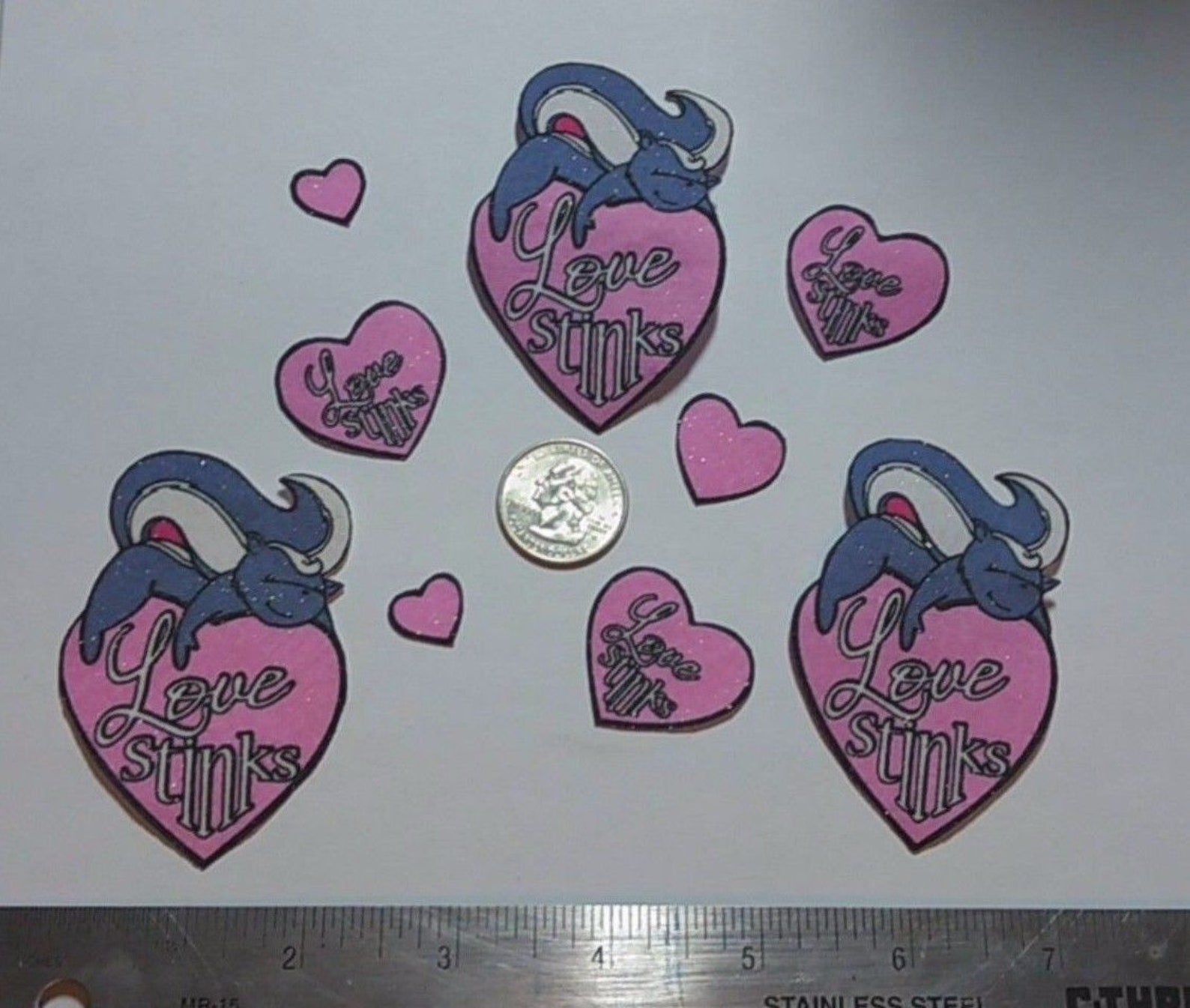 9 Valentines Love Stinks Hearts With Skunk Pre-cut Iron on Fabric ...