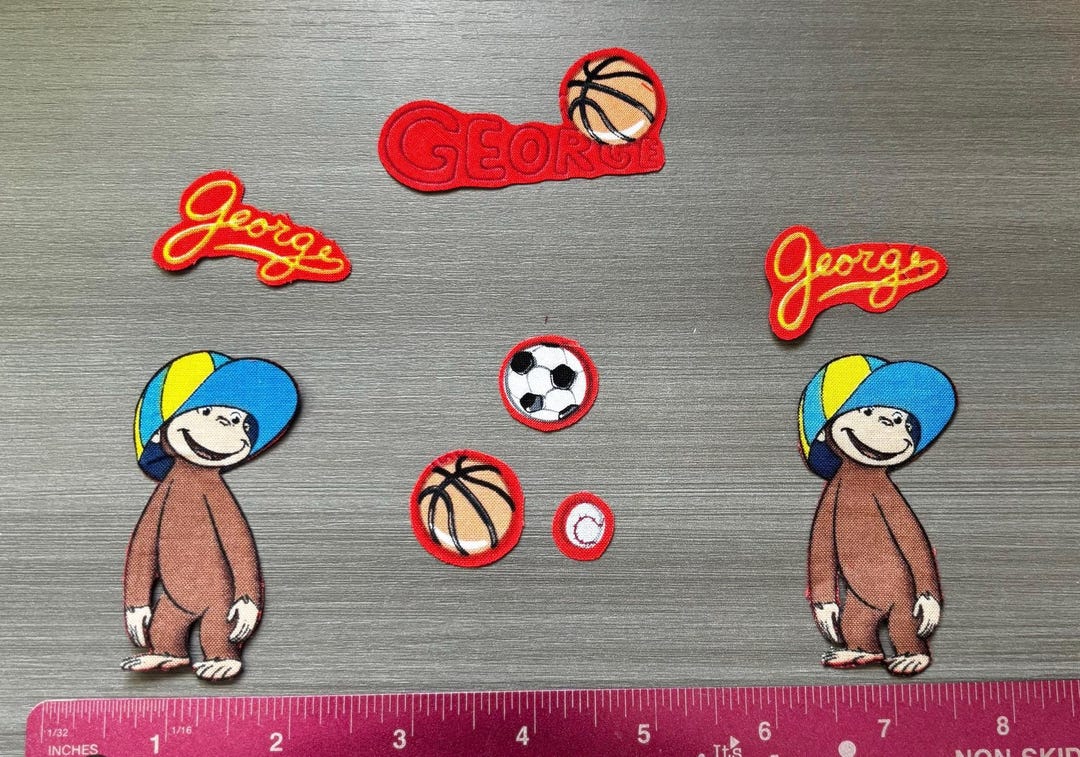 8 Team George curious George Fabric Applique Iron on Kids Quilting ...