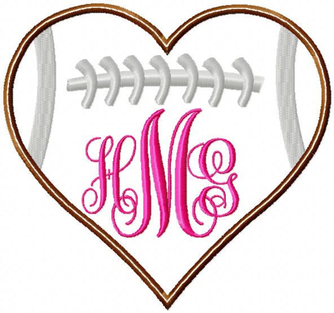 Heart Football Monogram Frame Applique Design 3 Sizes INSTANT - Etsy