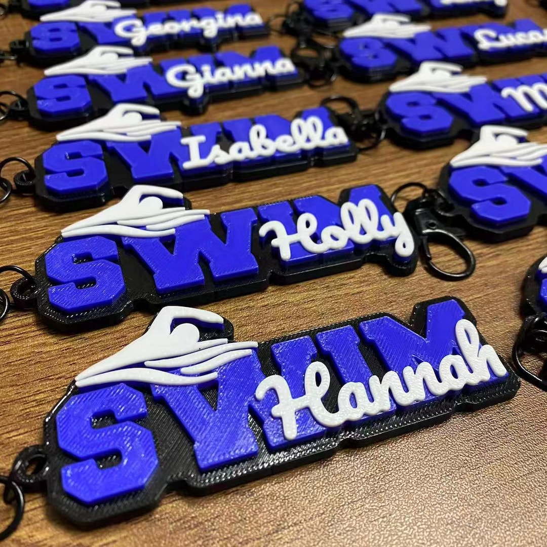 5/10/20 Personalized Swim Team Keychain, Custom 3D Printed Varsity Tags ...