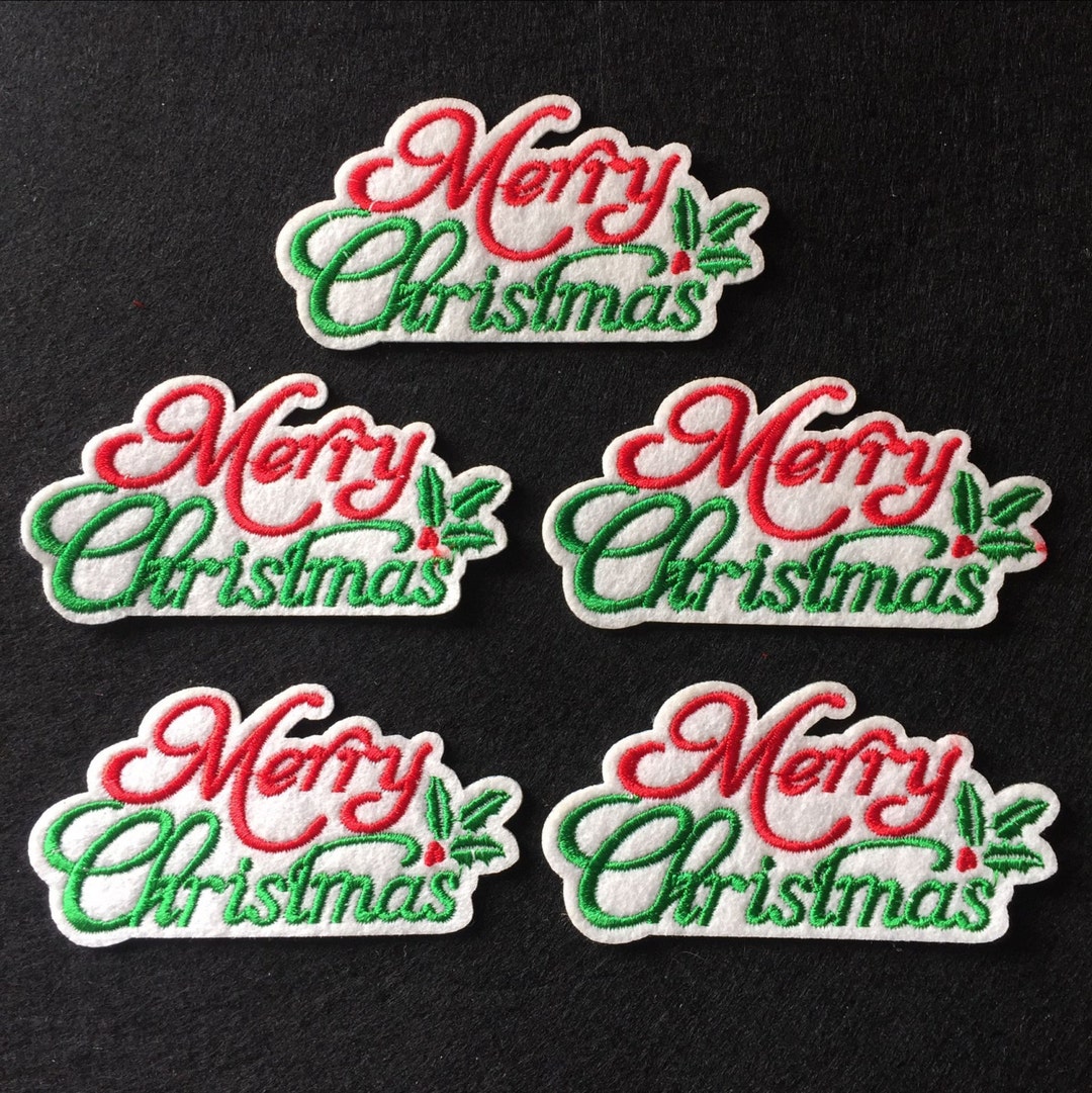 8.2x4.2cm 10pcs Merry Christmas Holiday Iron on Xmas Embroidered ...