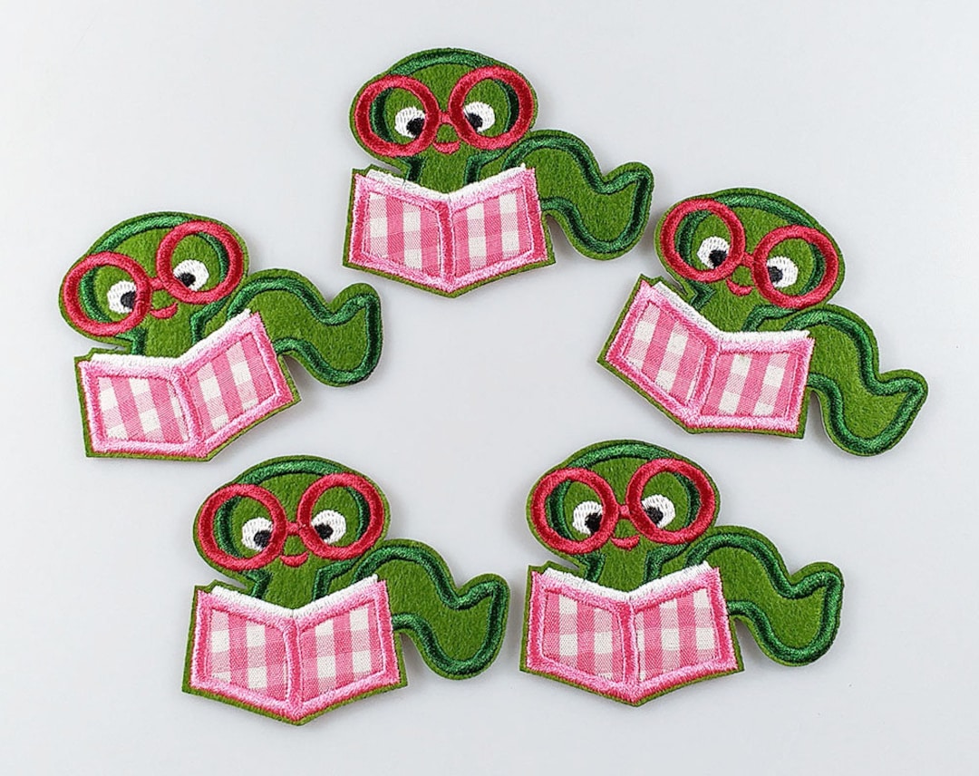 7x5.8cm 10pcs Back to School Bookworm Book Worm Iron on Embroidered ...