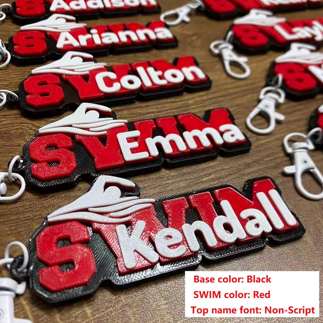 5/10/20 Personalized Swim Team Keychain, Custom Name 3D Printed Varsity ...