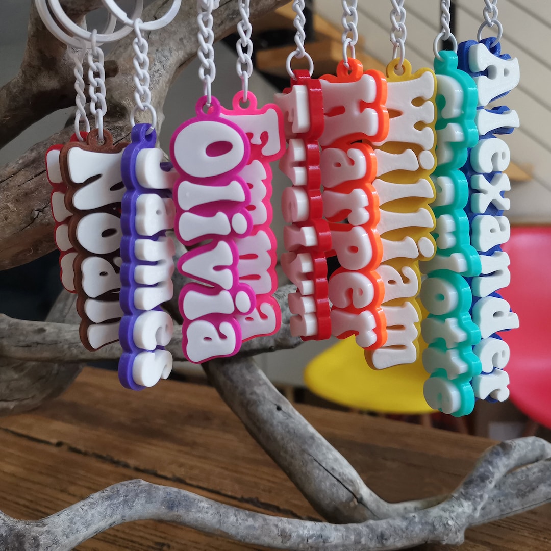 10pcs Groovy Retro Customized Personalized 3D Printed Name Keychains ...