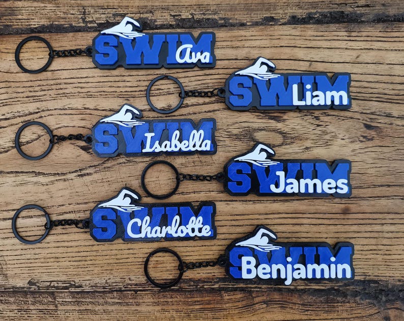 5/10/20 Personalized Swim Team Keychain, Custom 3D Printed Varsity Tags ...