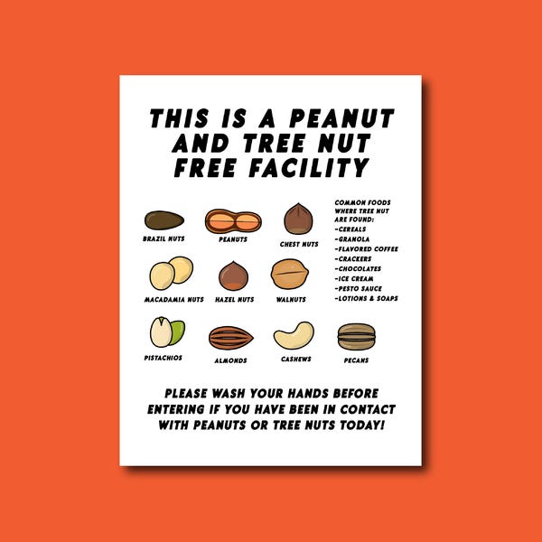 Nut Free Zone Sign - Etsy