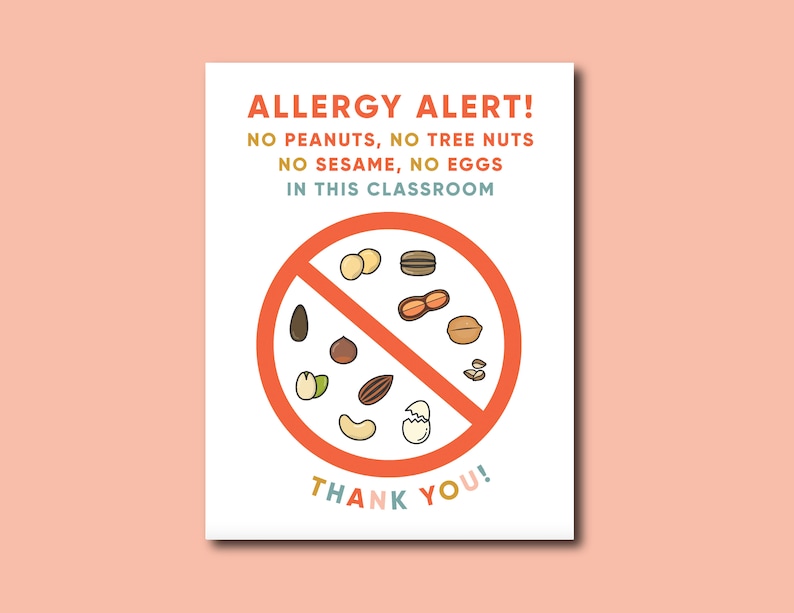 Classroom Peanut, Tree Nut, Sesame and Egg Allergy Sign - Etsy