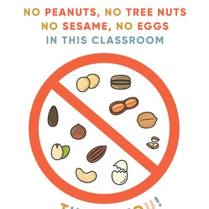 Classroom Peanut, Tree Nut, Sesame and Egg Allergy Sign - Etsy