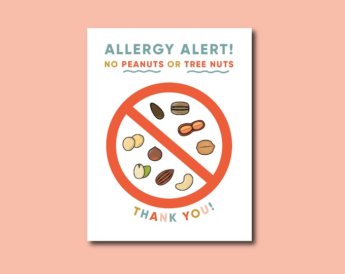 Peanut & Tree Nut Allergy Alert Sign - Etsy