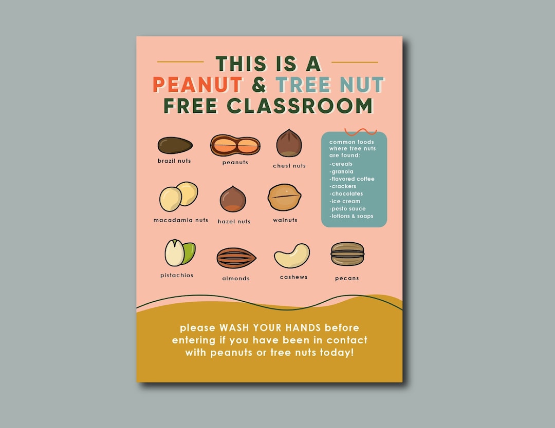 Peanut & Tree Nut Free Classroom Sign - Etsy