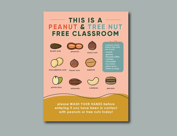 Peanut & Tree Nut Free Classroom Sign | Etsy