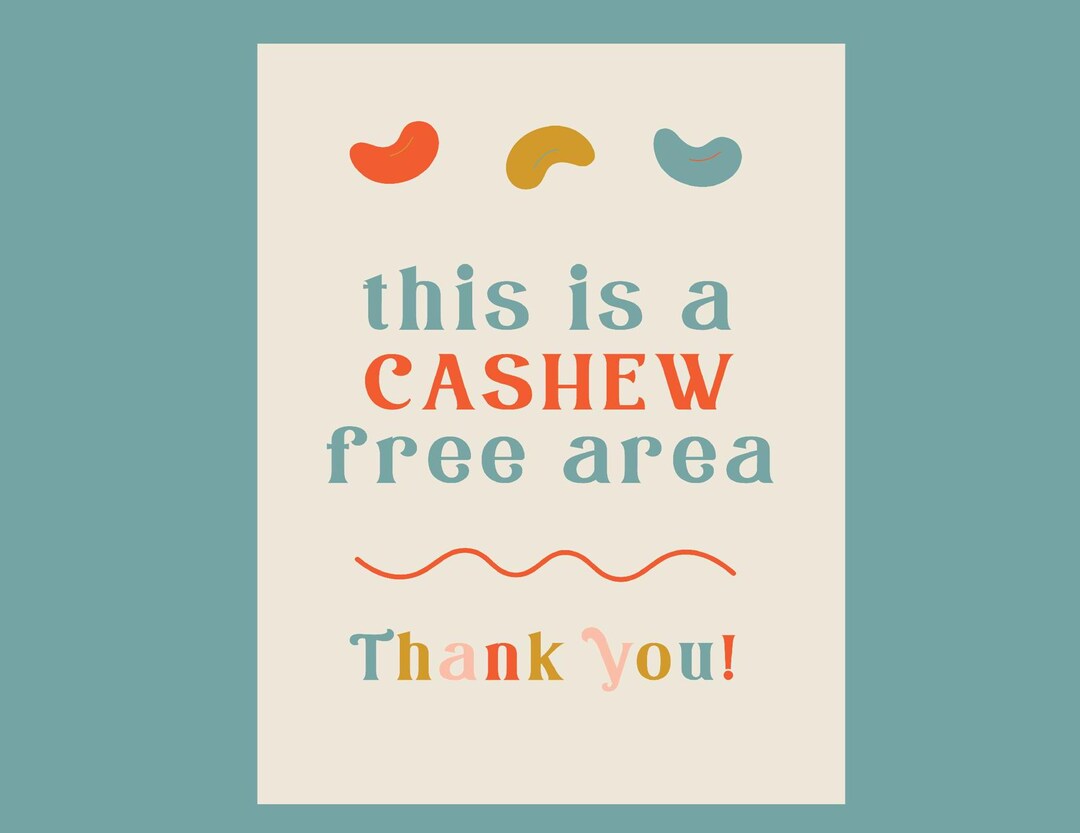 Cashew Allergy Sign - Etsy
