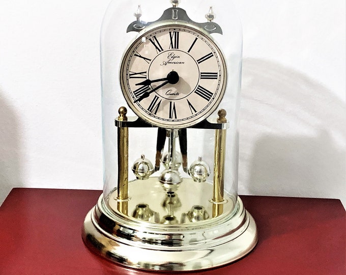 Elgin American Anniversary Clock, Glass Dome, Rotating Pendulum, Triple ...