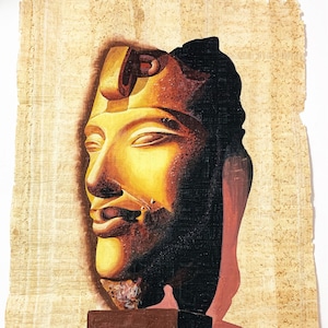 Vintage Hand Painted Egyptian Papyrus, King Akhenaten akhnaton ...