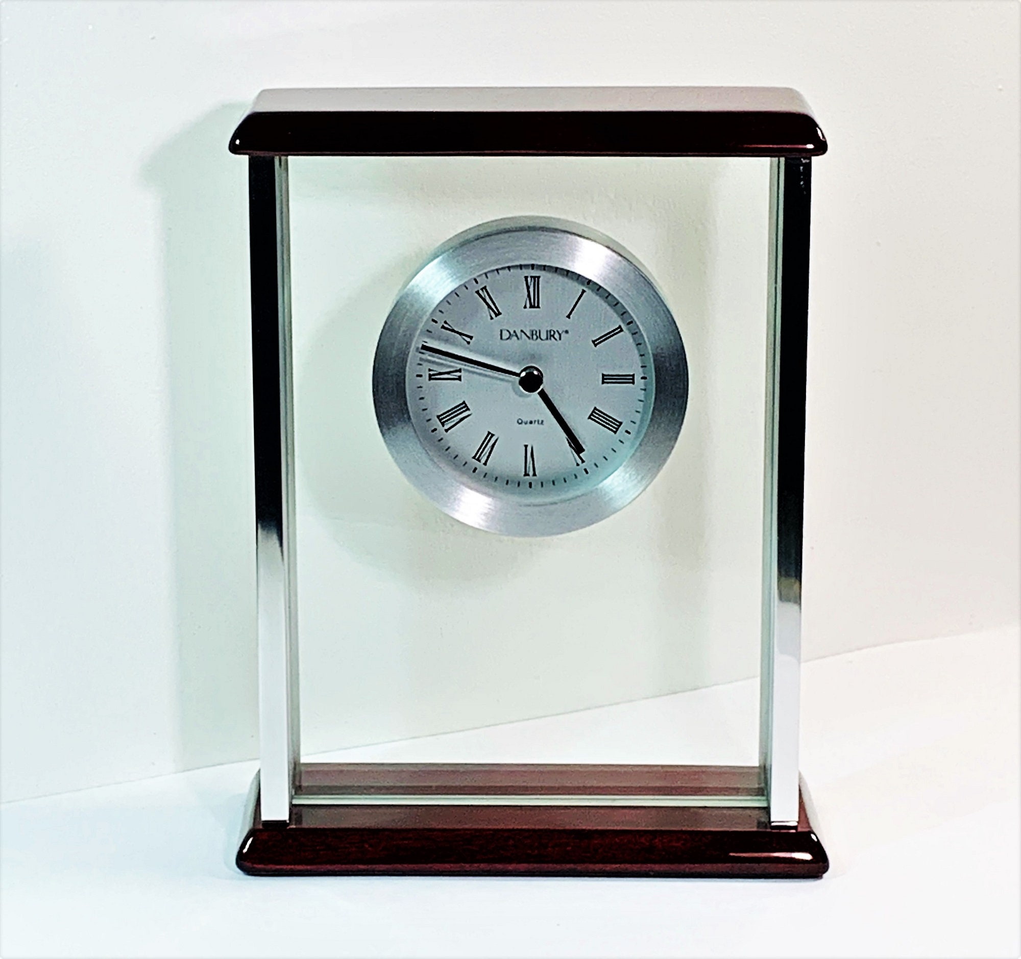 Danbury® Things Remembered Mantel Clock, Mahogany Gloss, Tempered Glass ...