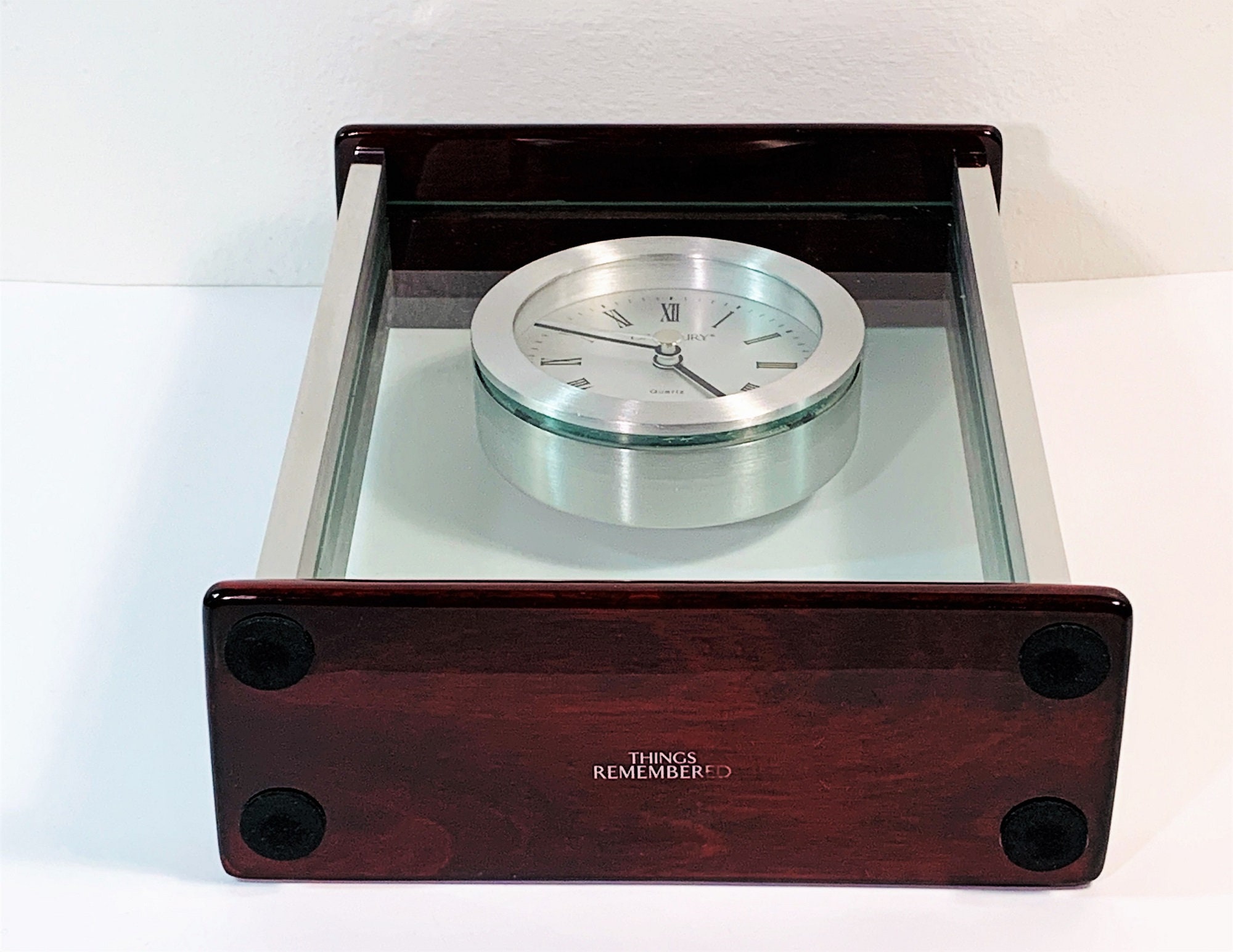 Danbury® Things Remembered Mantel Clock, Mahogany Gloss, Tempered Glass ...