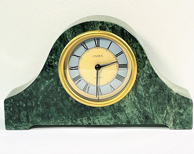 Vintage Linden™ Green Marble Napoleon Style Mantel Clock, 8.5" W. 5" T ...