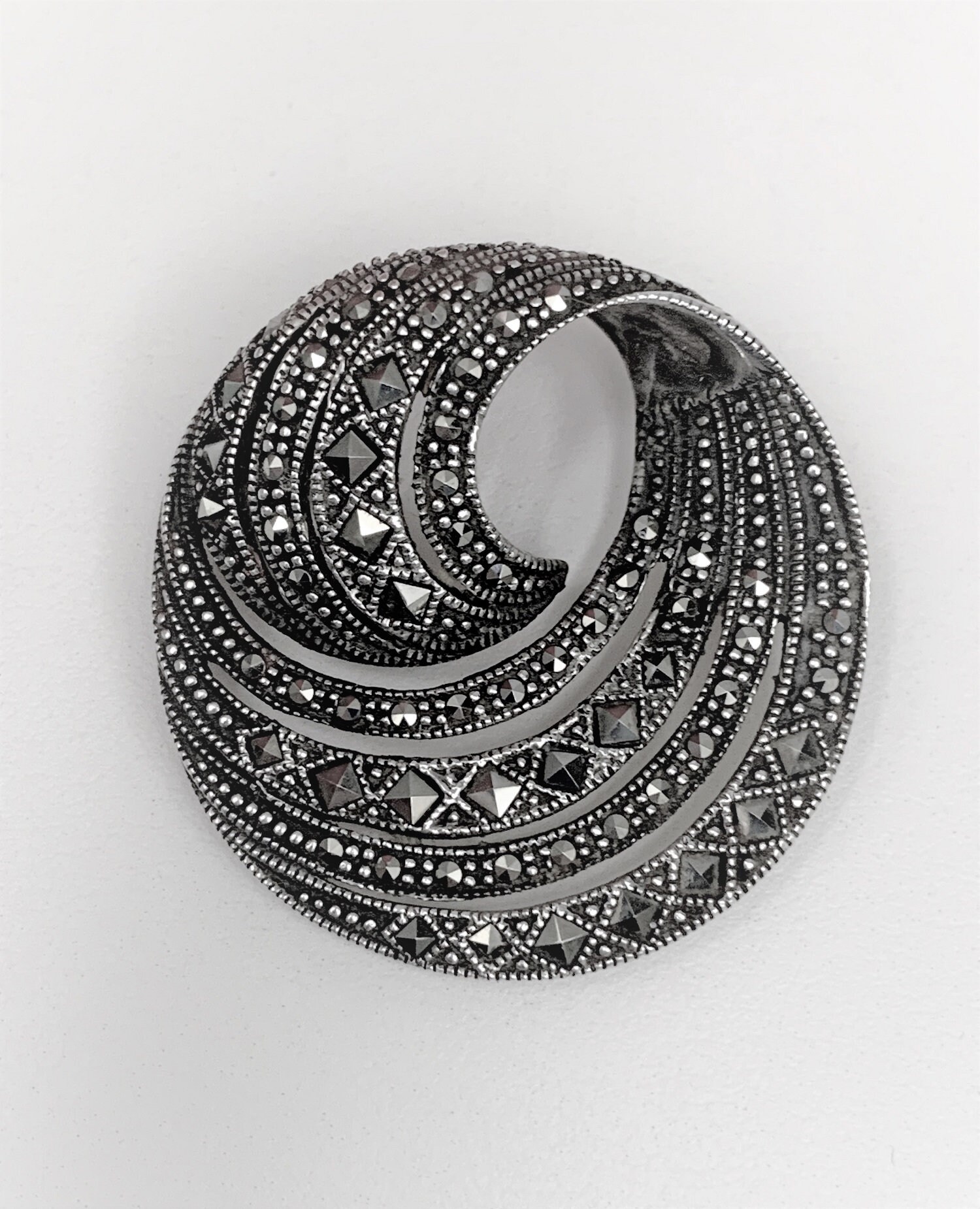 Vintage Sterling Silver - Marcasite Cluster Swirl Cutout Large Brooch ... Vintage Sterling Silver - Marcasite Cluster Swirl Cutout Large Brooch ...