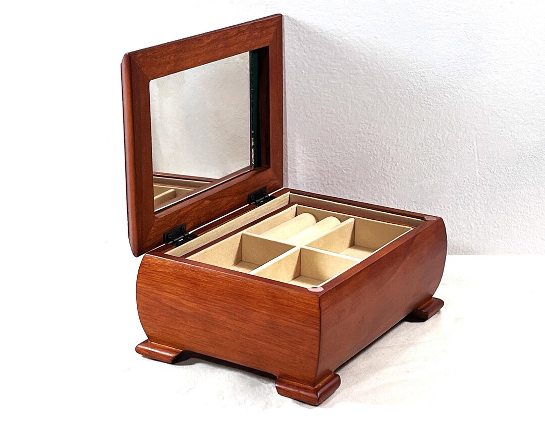 Vintage Carved Fine Cherry Wood Jewelry Box, Lid W/mirror Inside ...