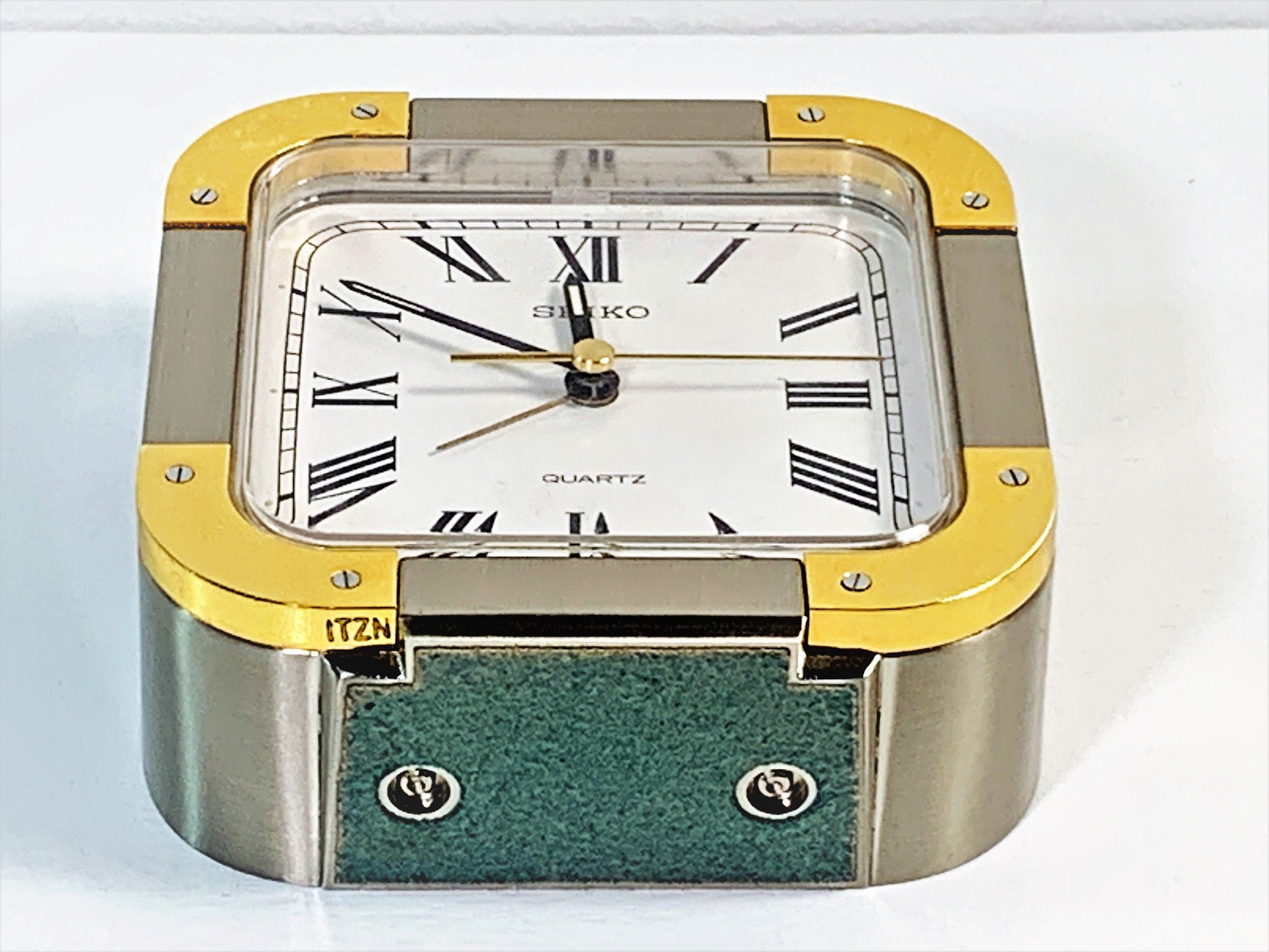 Seiko Japan Alarm Clock, Polished Brass & Brushed Steel Seiko Japan Alarm Clock, Polished Brass & Brushed Steel