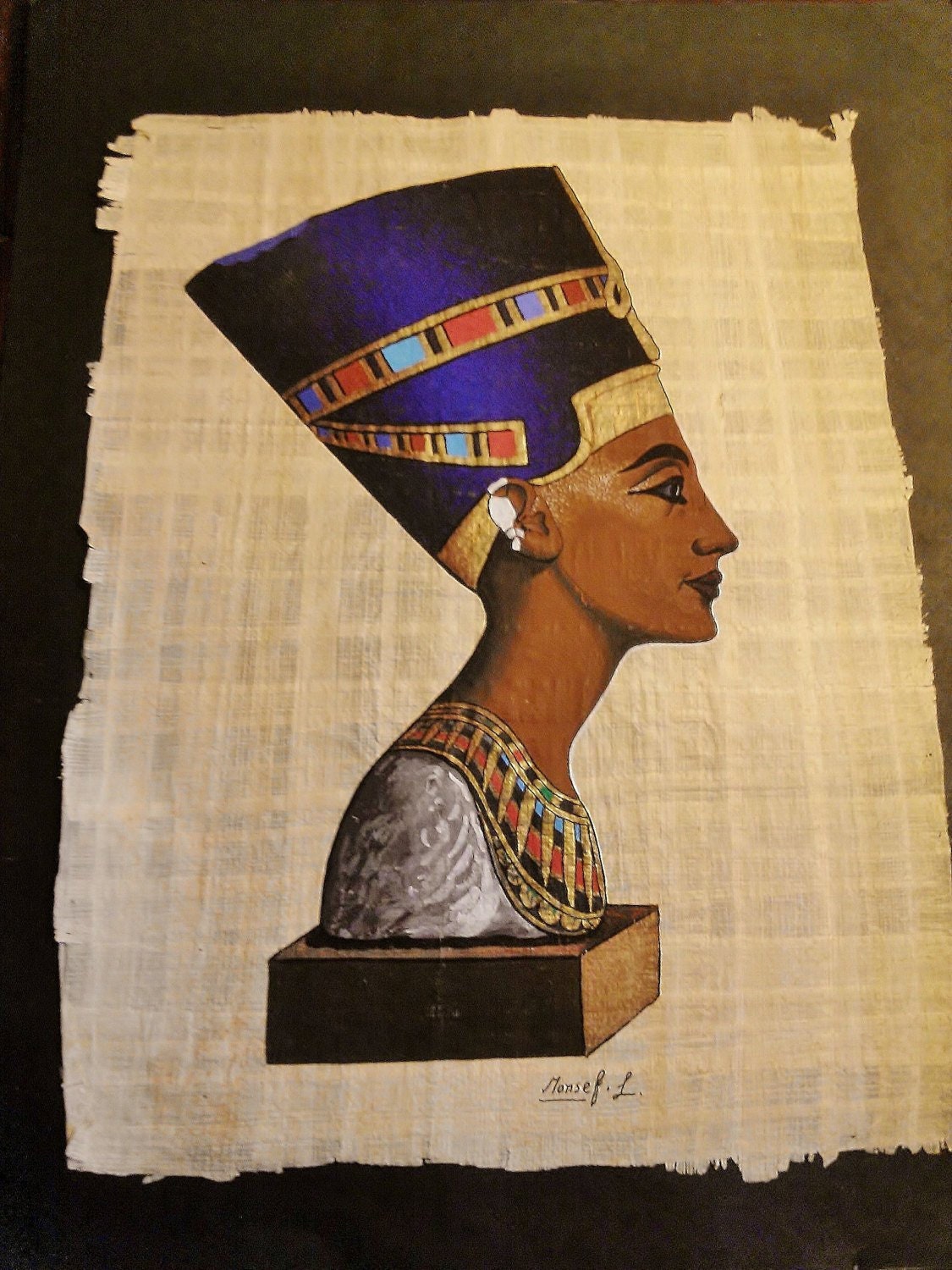 Vintage Hand Painted and Signed Egyptian Papyrus, Queen Nefertiti ...
