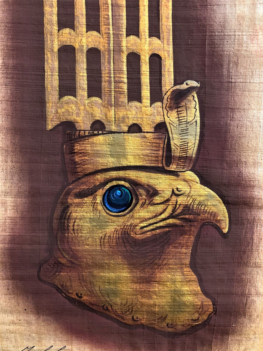 Vintage Hand Painted Egyptian Papyrus, Realistic Art, Depicts God Horus ...