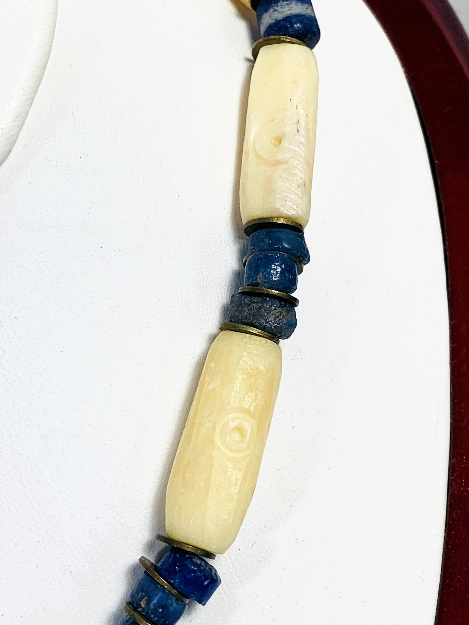 Ancient Egyptian Faience Scarab, Mummy & Bone Beads Necklace, Restrung ...