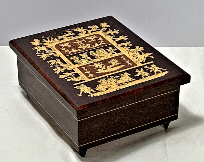Italian Made Burmese Rosewood Music Box, Inlaid Top Displays Classic ...