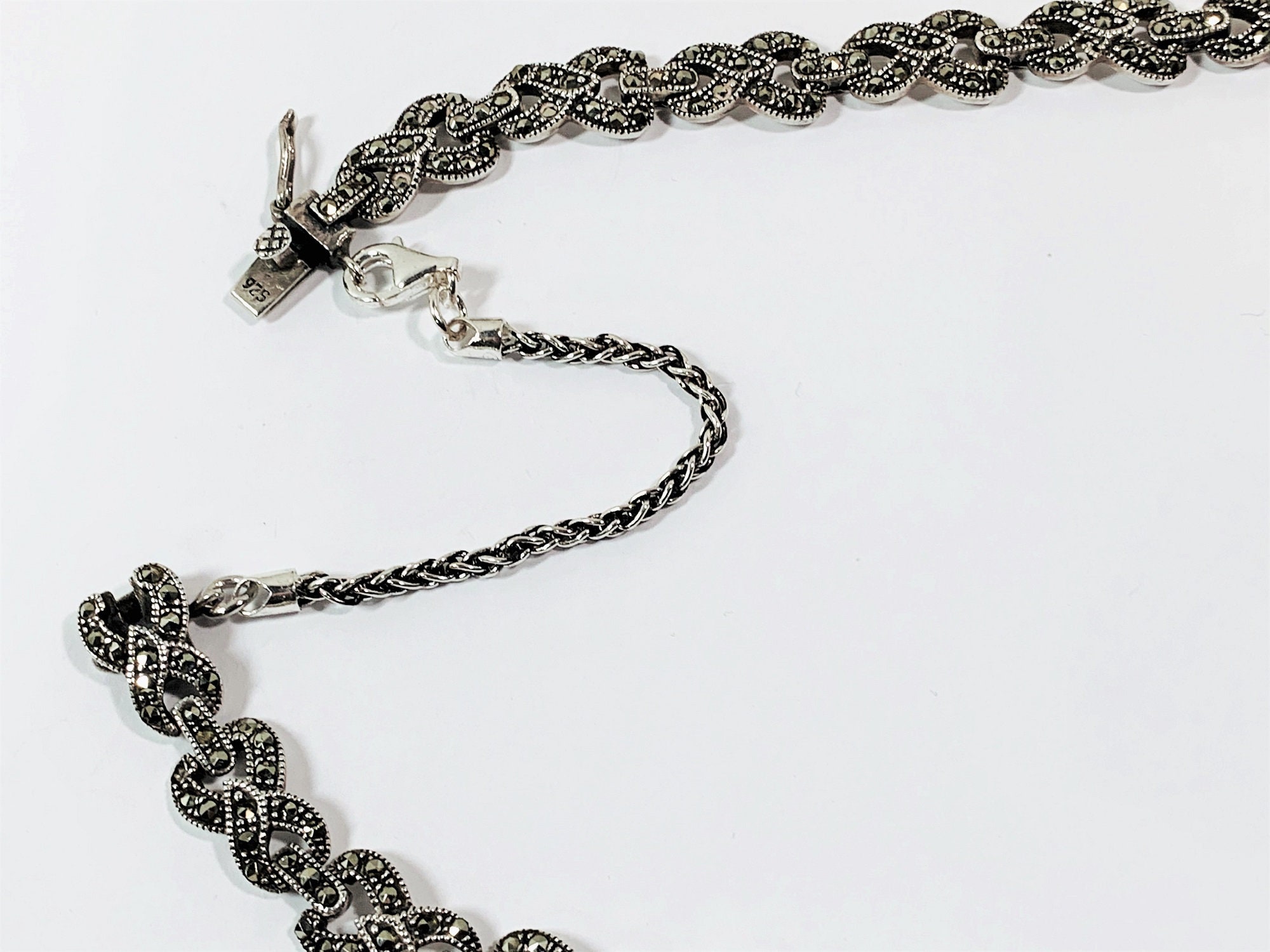 Vintage Sterling Silver Marcasite Choker Necklace, 16 W/2 Extension ...