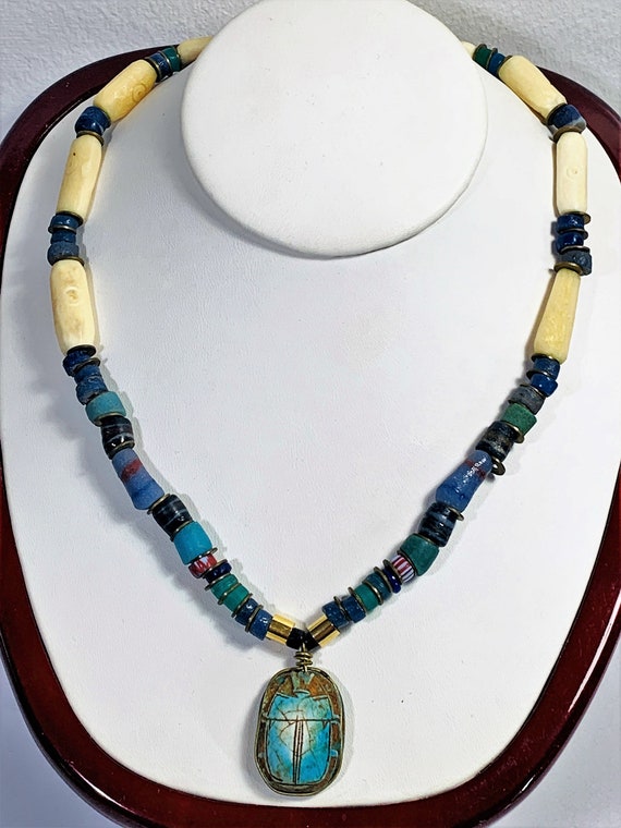 Ancient Egyptian Faience Scarab, Mummy & Bone Beads N… - Gem