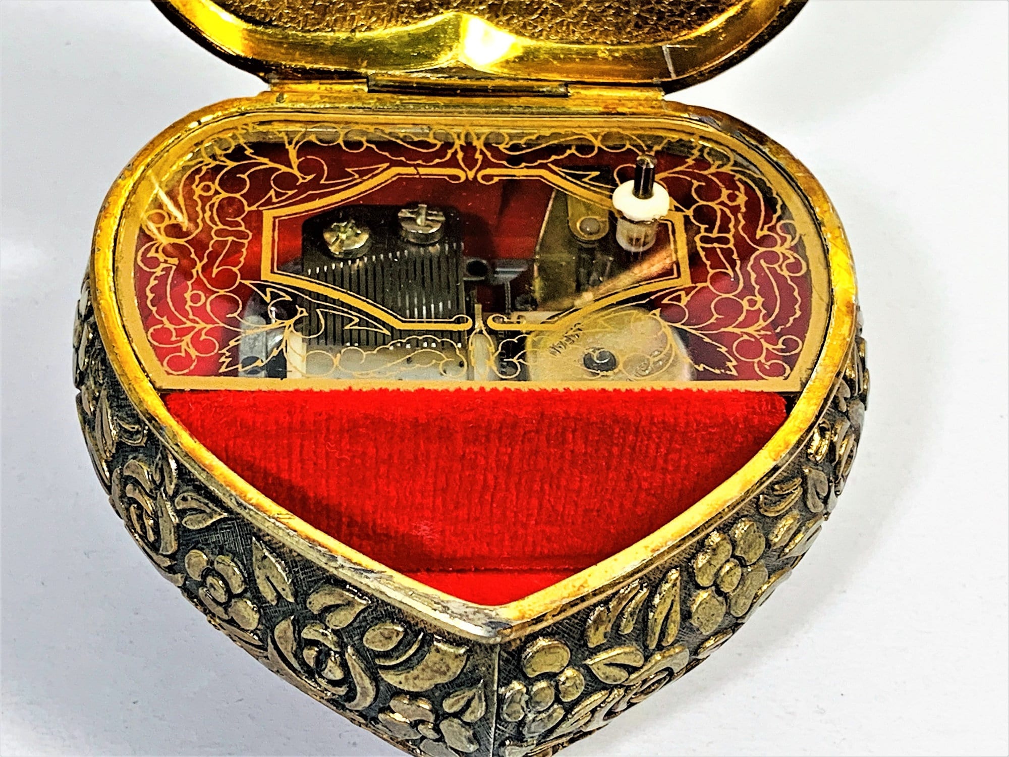 Vintage Sankyo Japan Music Box, Plays Love Story, Heart Shape Gilded ...