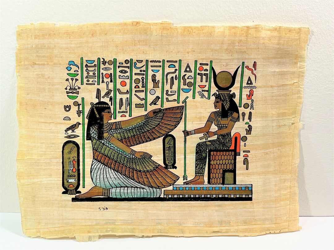 Vintage Egyptian Hand Painted Papyrus Depicting Goddess Isis and ...