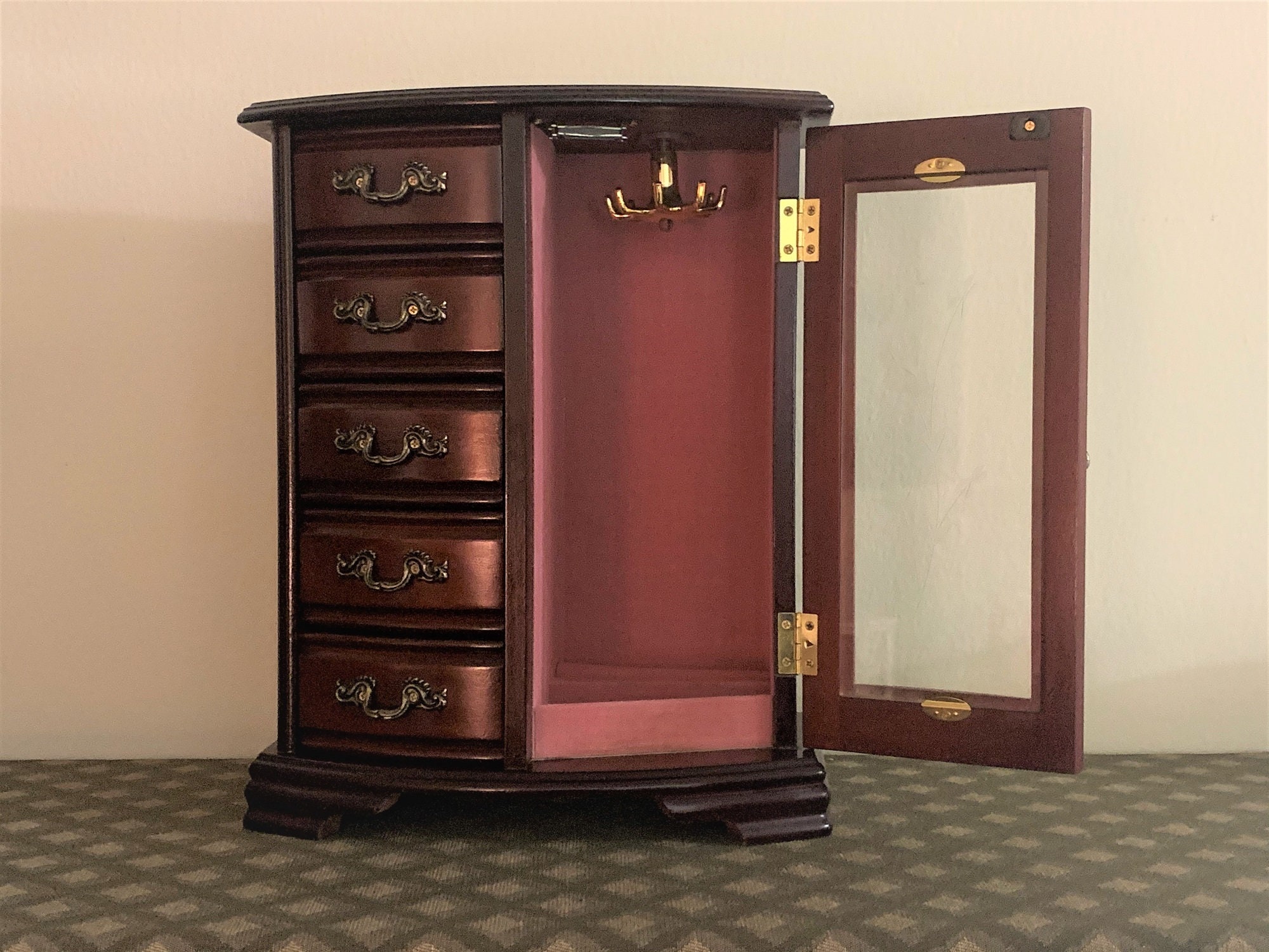 Vintage Jewelry Armoire Cabinet Box Storage Chest Stand Organizer ...